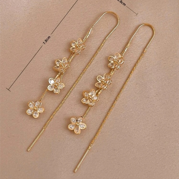 Jewelry | Newstunning Flower Threaded Earrings In Gold | Poshmark